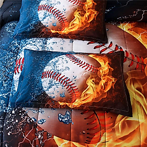 NTBED Baseball Comforter Set Full Size for Boys Teens,3D Sports Bedding Comforter,Fire Printed Quilt Set with 2 Pillow Shams