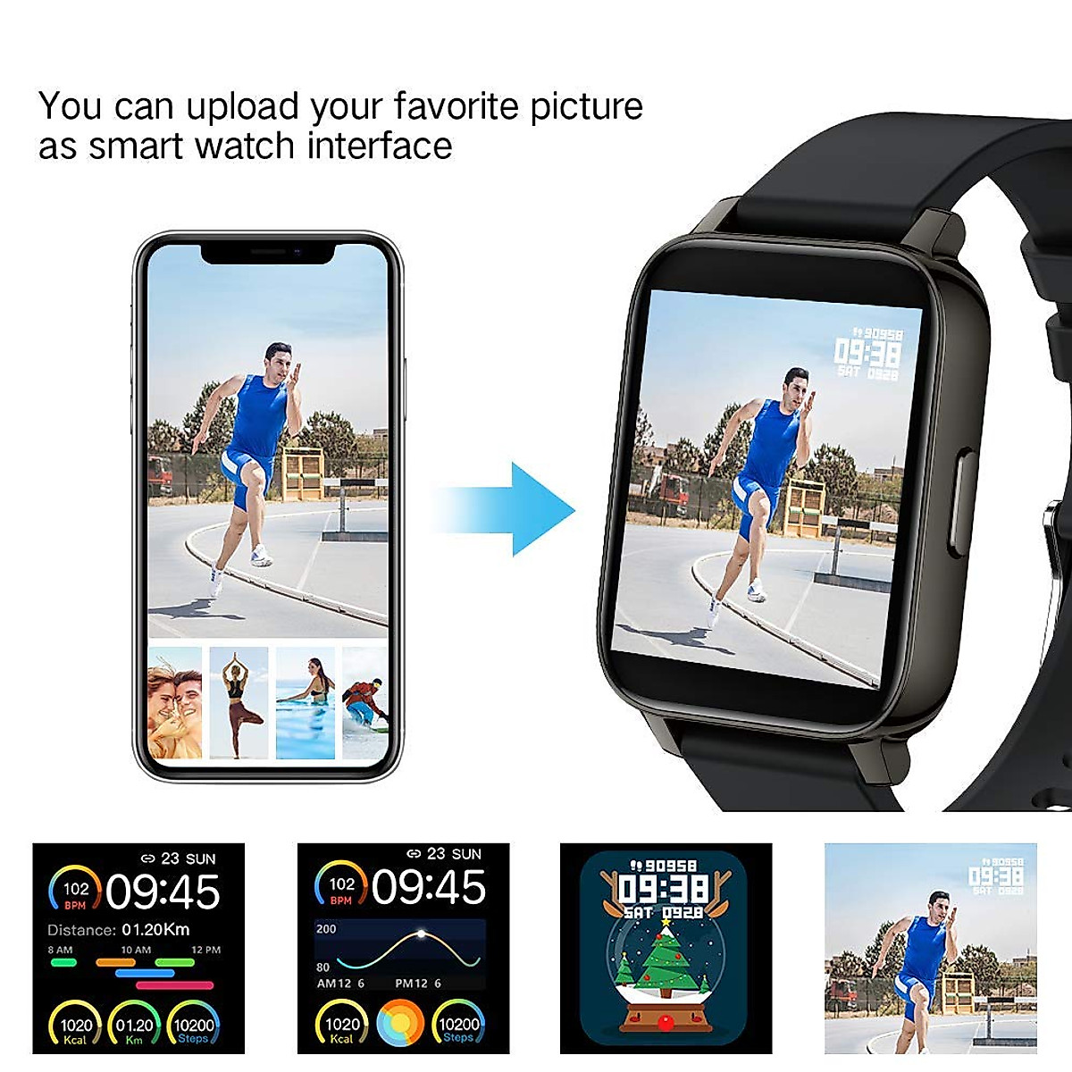 Smart Watch, 1.69'' Touch Screen Fitness Tracker Watches for Men Women,IP67 Waterproof Sport Smartwatch with Heart Rate Monitor,Sleep Monitor, Pedometer, Stopwatch Activity Tracker for Android/iOS