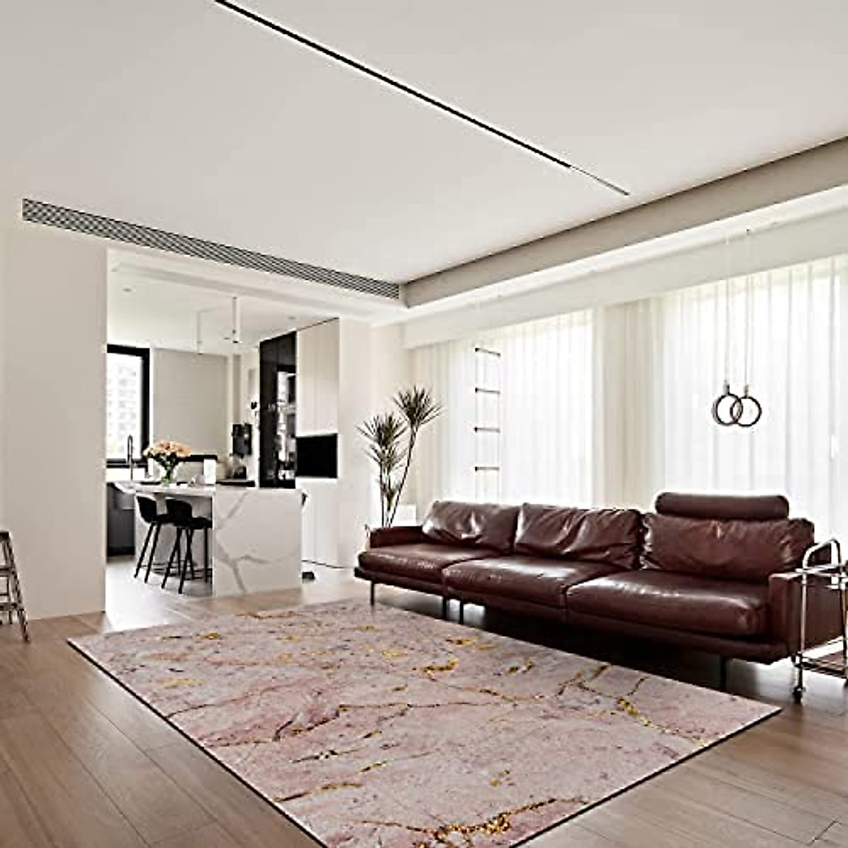 SITUKGT Pink Gold Marble Area Rugs, Modern Light Luxury Dreamy Living Room Decor Rug Fluffy Soft Washable Breathable Durable for Hotel Home Decor Doormat Entrance Hall Yoga Room Patio 2ftx3ft