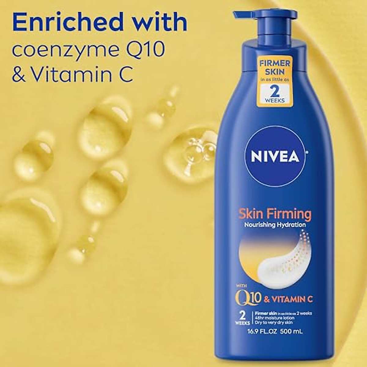 NIVEA Skin Firming Nourishing Hydration, Firming Body Lotion for Dry to Very Dry Skin with Q10 and Vitamin C, 16.9 Fl Oz Pump Bottle