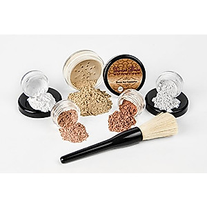 6pc STARTER KIT (WARM Neutral Shade-Most Popular) Mineral Makeup Sample Size Set Bare Face Matte Foundation Cover