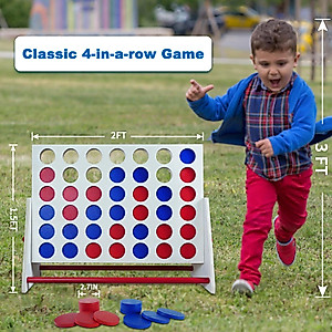 ApudArmis Portable Wooden 4 in a Row Game, Classic Wooden 4-to-Score Game Set with Coins & Carrying Bag-Indoor Outdoor Connect Game for Kids Adults Family