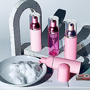 Lil Ray 50PCS Clear Rose Red Foam Bottle with Rose Red Pump, Empty Travel Foaming Dispensers for Hand Soap,Lash Shampoo(2 Oz)