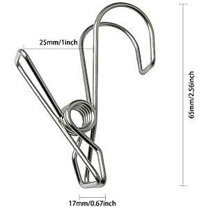 Pro Bamboo Kitchen 12PCS Stainless Steel Short Tail Drying Clothes Clips with Hooks Heavy Duty Multi-Functional for Displaying Items Document Storage Hooks Universal Clips Kitchen Bathroom Hanging