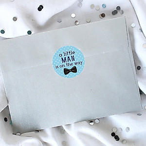 Little Man Baby Shower Thank You Stickers - Mustache, Suspenders, It's a Boy, 1.75 in - 40 Labels