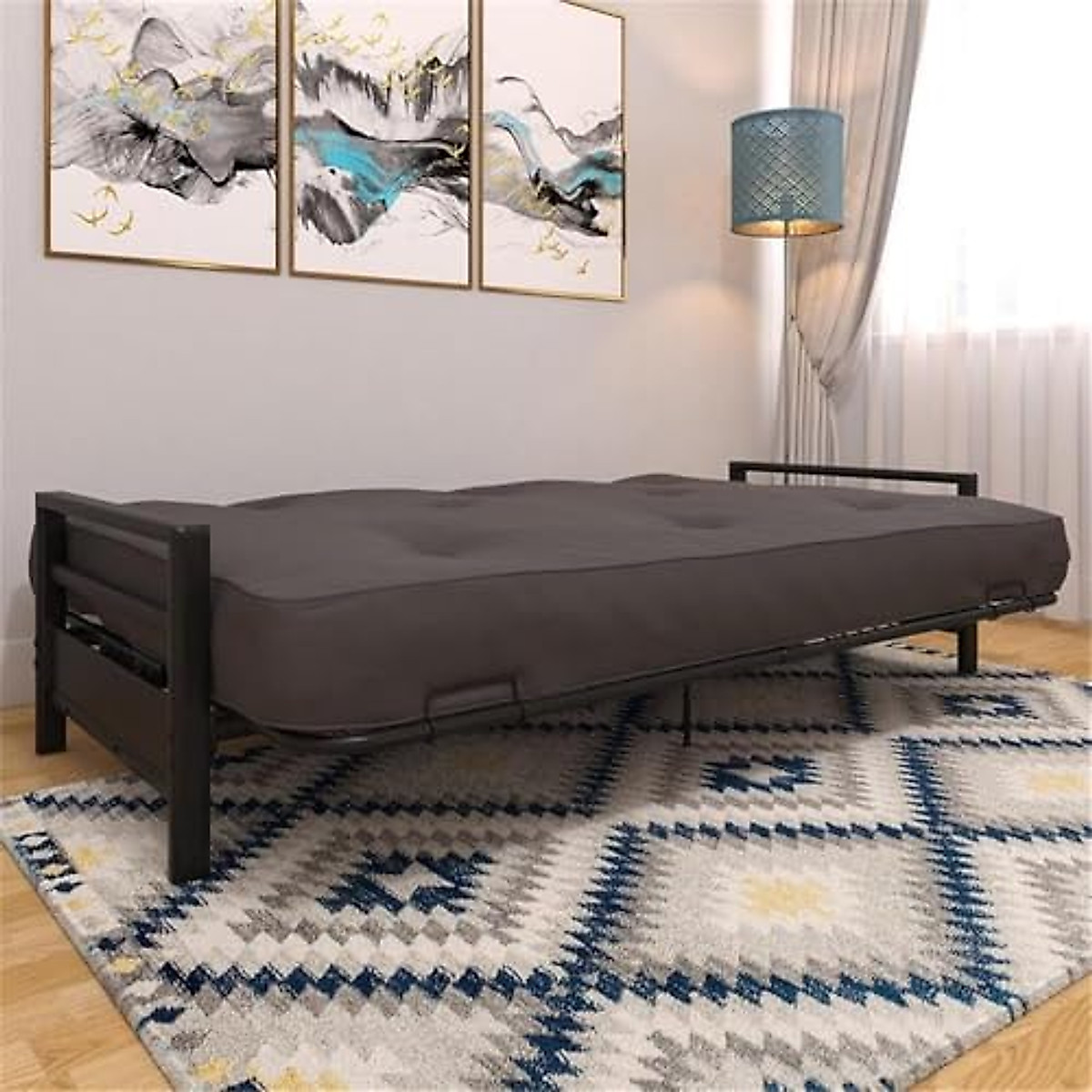 Pemberly Row Classic Design Full Size Metal Futon Frame in Black