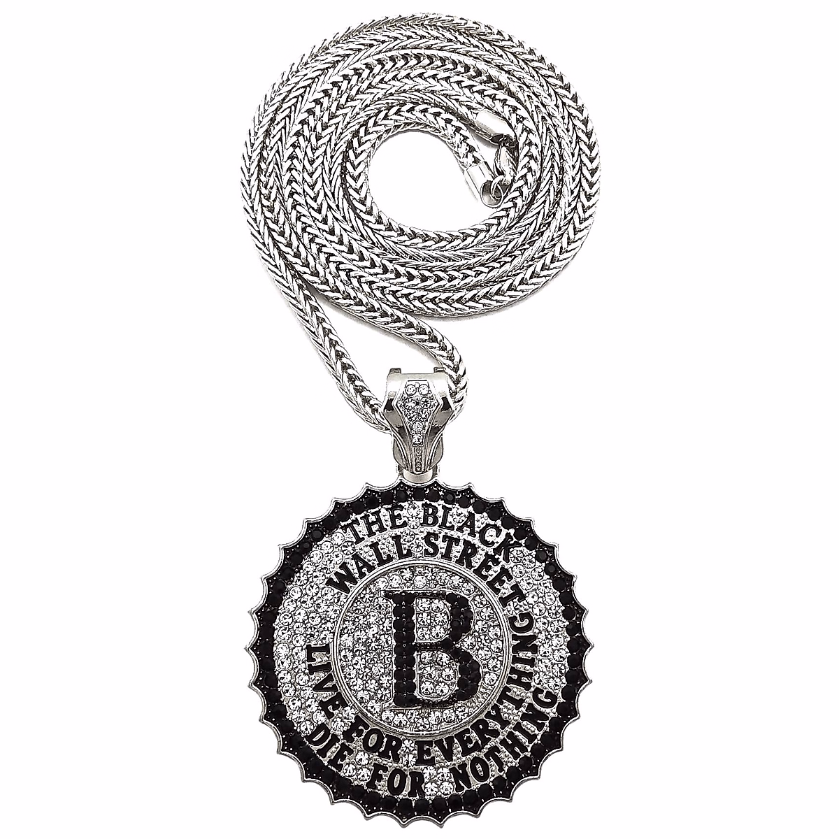 GWOOD Black Wall Street Pendant with Crystal Rhinestones and Silver Color 36 Inch Franco Necklace