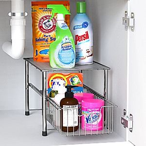 SimpleHouseware Stackable Under Sink Cabinet Sliding Basket Organizer Drawer, Chrome