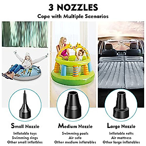 Electric Air Pump, FUNAVO Portable Air Pump With 3 Nozzles, 130 W Quick-fill Electric Pump, Inflate/Deflate Air Pumps for Inflatable Swimming Pools, Air Mattress, Boats, Swimming Ring (110 V AC 60 Hz)