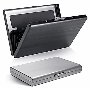 cobee Metal RFID Credit Card Holder, 2 Pieces Stainless Steel Credit Card Case Protector Business Card Wallet Slim ID Card Holders 6 Card Slots for Men Women