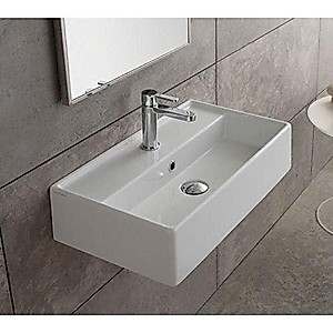 Scarabeo 5002-One Hole Teorema Rectangular Ceramic Wall Mounted/Vessel Sink, White