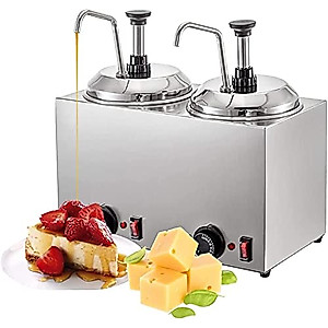 ANSNAL Commercial Hot Fudge Warmer, 1600W Cheese Sauce Warmer Pump Dispenser, 2 Grids Stainless Steel Food Warmer Chocolate Heated Pump for Hot Fudge Caramel Butter