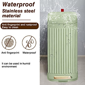 Slim Trash Can for Bathroom with Air Freshener Soft Close Lid, 6 Liter/ 1.6 Gallon Stainless Steel Garbage Can with Removable Inner Bucket,Step Pedal, Small Wastebasket for Bedroom, Kitchen (Green)