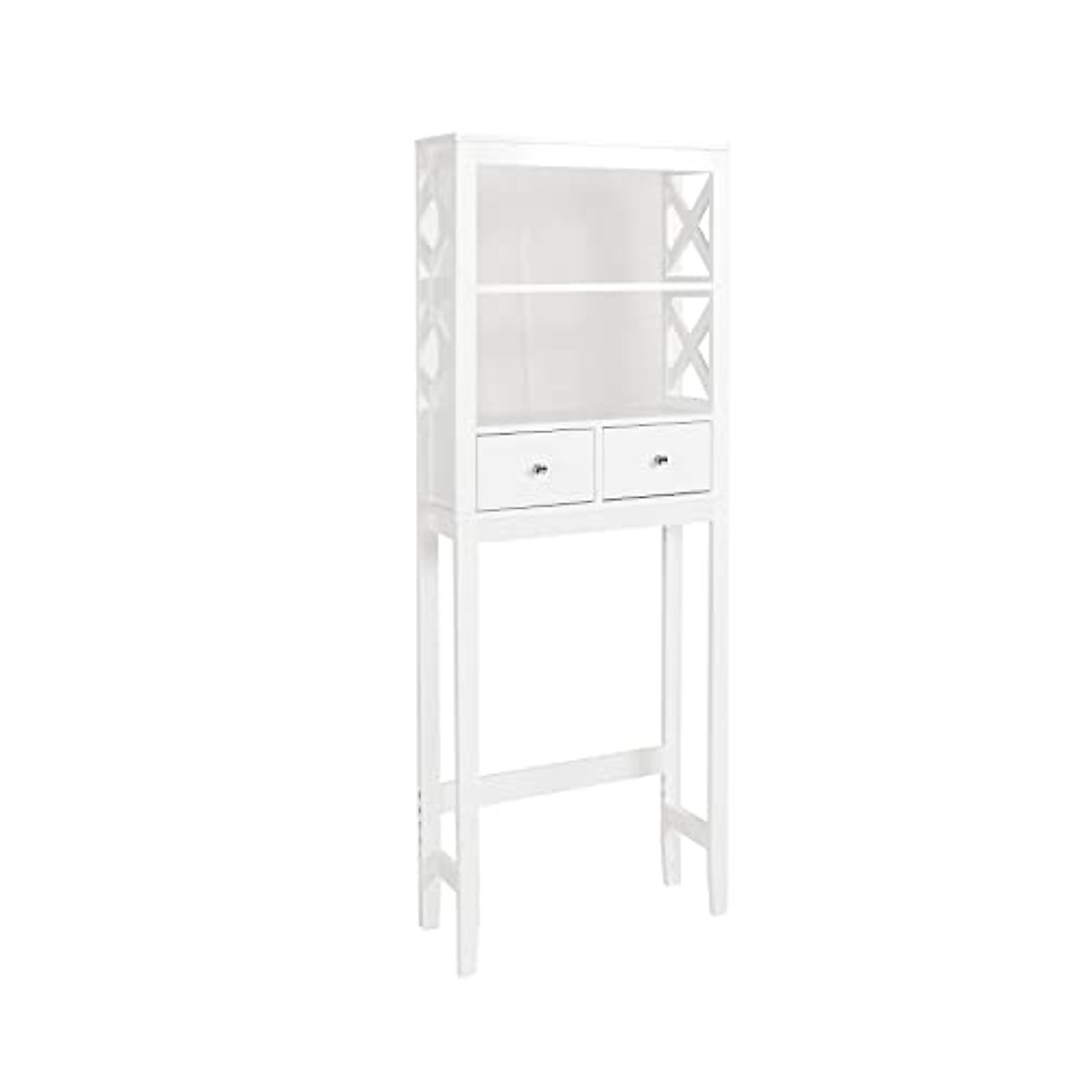 Spirich Home Modern X- Frame Bathroom Shelf Over The Toilet, Bathroom Shelf with Two Drawers, Bathroom Spacesaver, White Finish