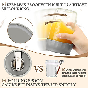 SOLIGT 4 Pack Overnight Oats Containers with Lids, Folding Spoons and Divided Compartments for Fruit & Nuts, Small Glass 16oz Mason Jars for Oatmeal Yogurt Parfait