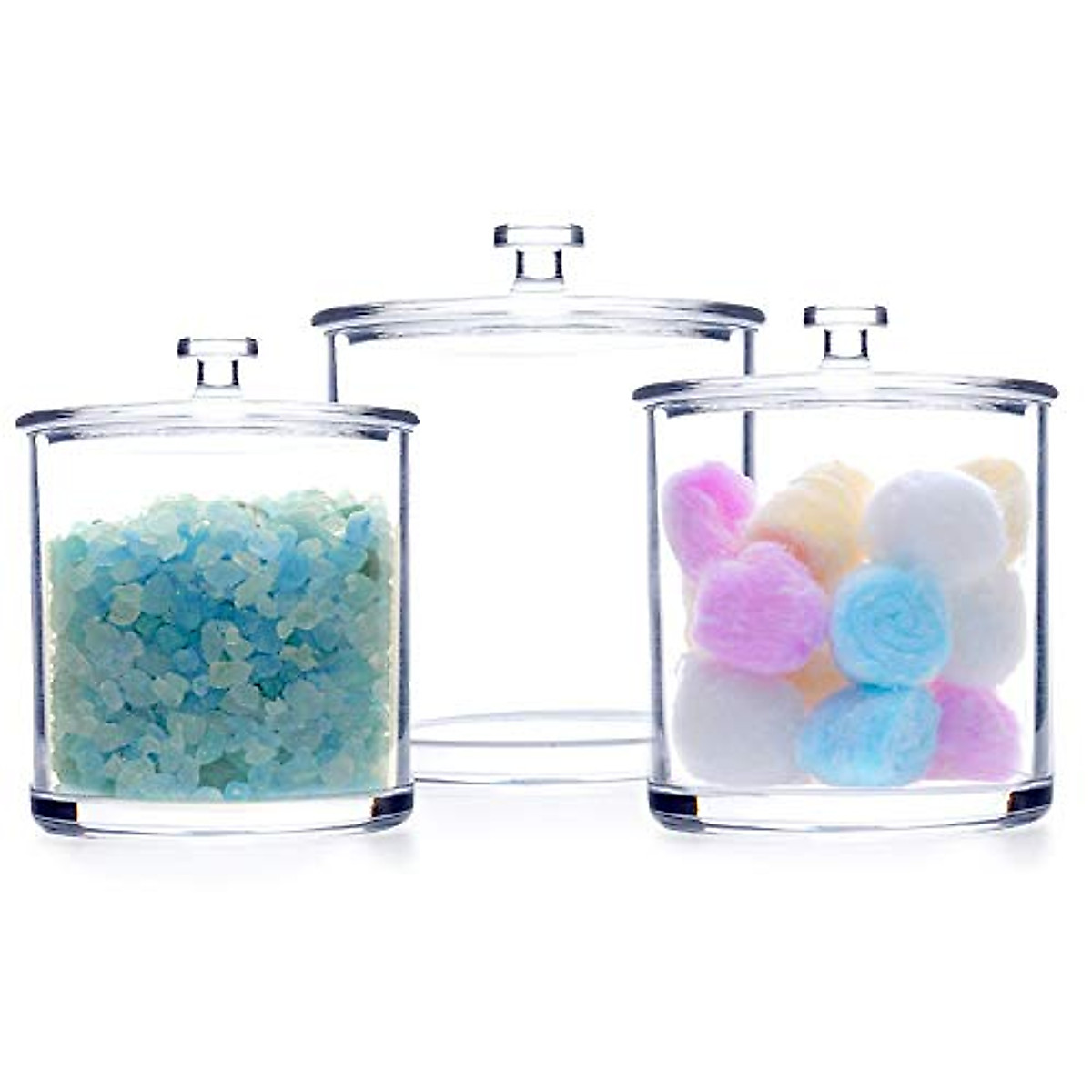 SIMACOCINA Qtip Holder Set of 3 - Multipurpose Acrylic Cotton Ball Jars - Containers for Organizing - Clear Plastic Storage Canisters