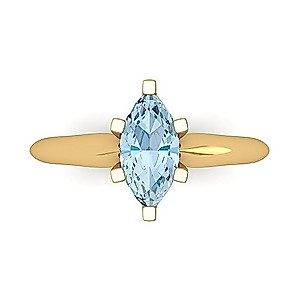 Clara Pucci 1.0 ct Marquise Cut Solitaire Natural Aquamarine Engagement Wedding Bridal Promise Anniversary Ring 18K Yellow Gold Size 5.5