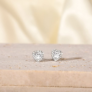 EAMTI 925 Sterling Silver Stud Earrings for Women 0.5CT Heart Cut Cubic Zirconia CZ Stud Earrings 18K White Gold Plated Stud Earrings Men Hypoallergenic