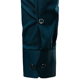 ZEROYAA Men's Business Formal Slim Fit Long Sleeve Button Up Dress Shirts with Pocket ZYSGCL01-Teal Large