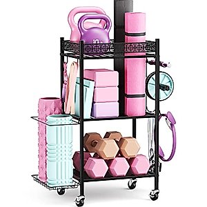 VOPEAK Yoga Mat Storage Rack, Home Gym Storage Rack Yoga Mat Holder, Workout Storage for Yoga Mat, Foam Roller, Gym Organizer Gym Equipment Storage for Home Exercise and Fitness Gear (Metal)