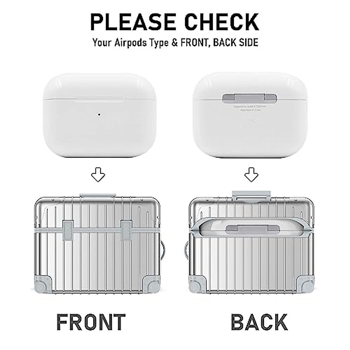 AirPods Pro 2 Case Cover, KOREDA Funny Suitcase Design Case for Airpods Pro 2nd Generation/1st Generation (2022/2019), Cute Fashion Protective Hard Case for Women Men with Keychain (Silver)