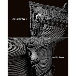 tomtoc Roll Top Laptop Backpack, Lightweight, Water-Resistant Commute Expandable Casual Daypack for 13-16 inch MacBook, Rucksack for Work College Trip, Large Capacity Adjustable 17-23L, Black