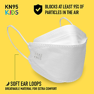 Good Mask Co. Good Comfort Kids KN95 Face Mask, Disposable KN95 Face Mask, Folding, Comfortable Face Masks, Bulk Face Masks (10 Pack of Masks, White)