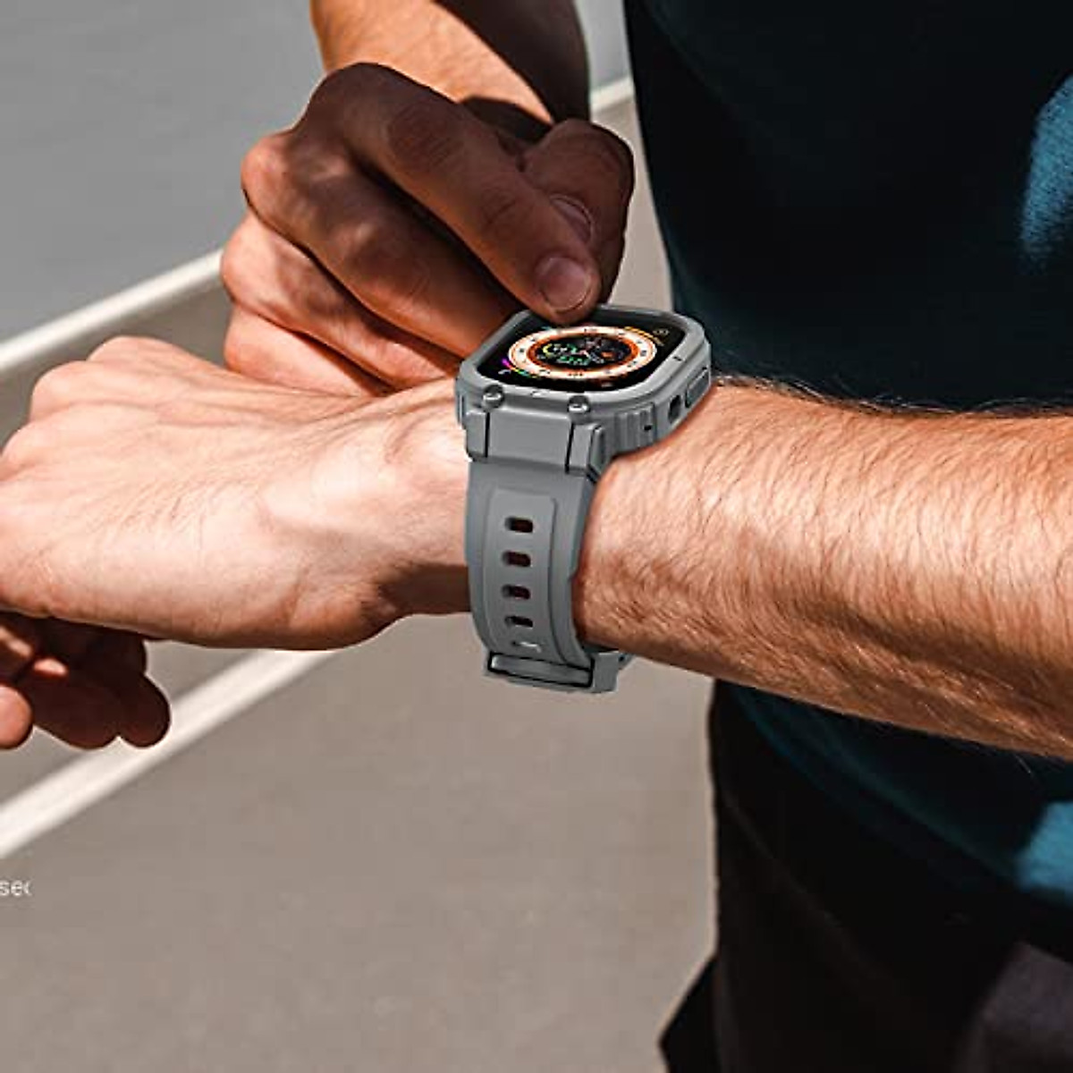 Fintie Compatible with Apple Watch Ultra 2/Apple Watch Ultra1 49mm Band with Bumper Case, Rugged Men Sport Bands with Protective Cover, Gray