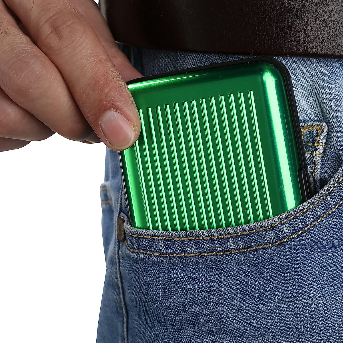 Set of 6 Aluminium Metal Credit Card Wallet Holder/Moneybag Storage- Prevent Identity Theft by Blocking RFID Scanning of Your Credit Cards (Assorted Colors) Size 11x7x5.2cm