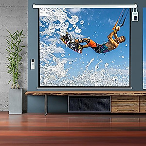 Pyle 84" Portable Motorized Matte White Projector Screen - Automatic Projection Display with Wall/Ceiling Mount, Remote and Case - for Home Movie Theater, Slide/Video Showing - PRJELMT86