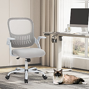 SMUG Home Office Desk Chair, Ergonomic Computer Managerial Executive Chairs Mid-Back Work Swivel Task Chairs with Wheels, Lumbar Support, Comfy Flip-up Armrest for Gaming, Study, Student