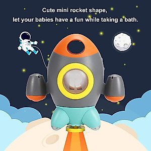 Elovien Baby Bath Toys, Space Rocket Shape Bathtub Toys for Toddlers, Spray Water Toys w/ Rotating Fountain, Bathroom Shower Toys for Infants Aged 18 Months 2 3 4 5 Years Old Kids Girls Boys
