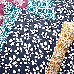 Lush Decor Bohemian Stripe Reversible 3 Piece Cotton Duvet Cover Set, King, Fuchsia & Orange