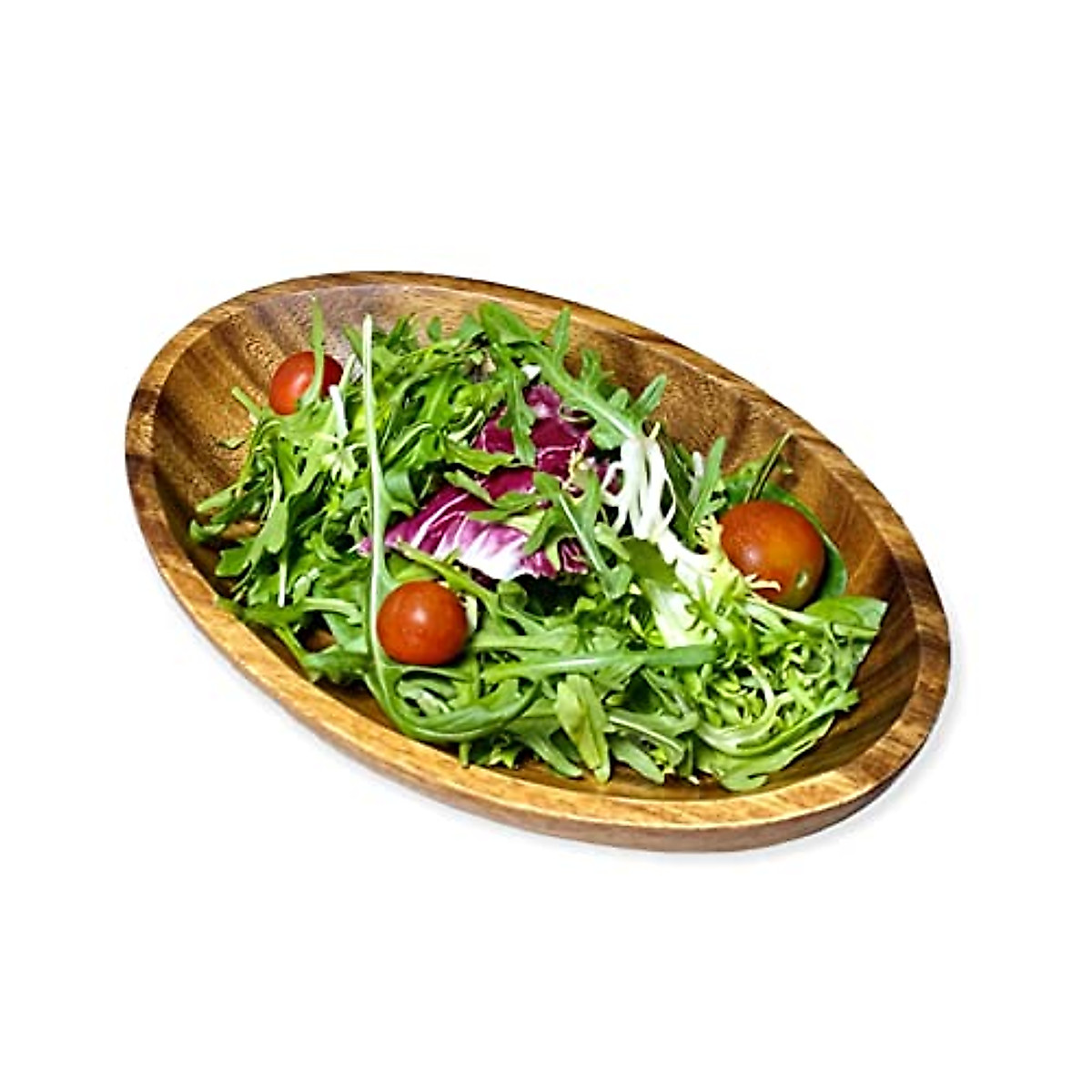 WRIGHTMART Wooden Bowl for Food, Versatile, Useful as a Jewelry and Coin Catchall or a Oval Shaped Server for Salads, Pasta, Nut Mixes, Durable, Decorative, Small Acacia Wood Bowl, 10.75" x 7"x 1.5"