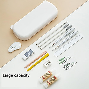 JANEMO pencil pouch Large Capacity Pencil Case Pouch, Portable Aesthetic Cute Big Capacity Pencil Cases Pen Office Travel Stationery Makeup Bag, Desk Organizer for College Adults Women Men (white)