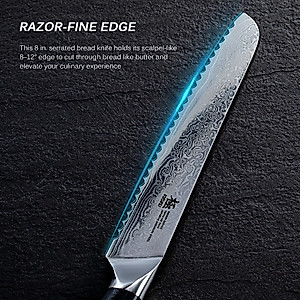 KYOKU 6" Utility Knife +7'' Cleaver + 8'' Serrated Bread Knife + 8.5'' Kiritsuke Knife - Shogun Series - Japanese VG10 Steel Core Forged Damascus Blade