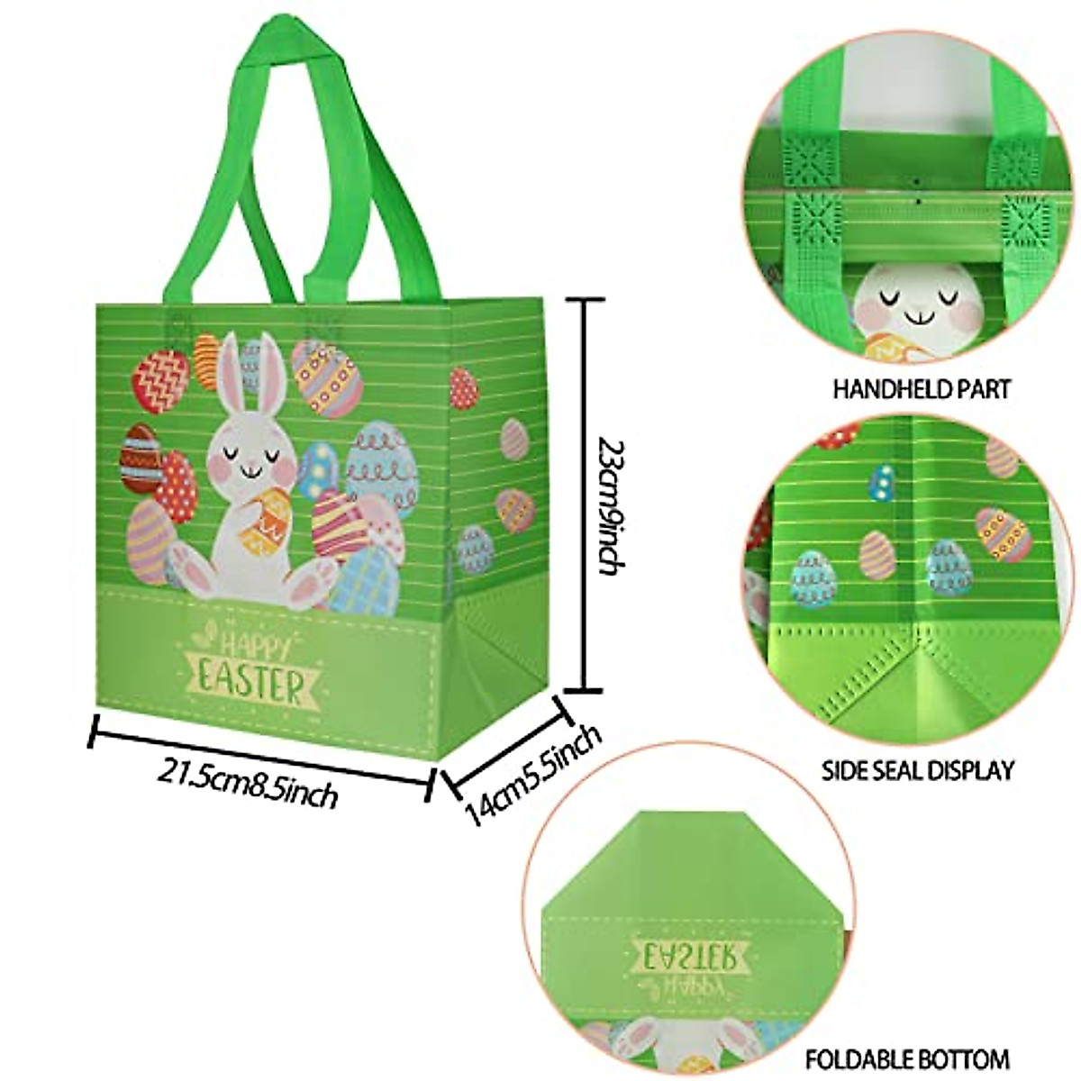 16 Pack Easter Gift Bags Reusable Tote Bag With Handle, Bunny Easter Egg Non-Woven Bag Foldable Water Resistant Treat Bag for Holiday Party Favors …