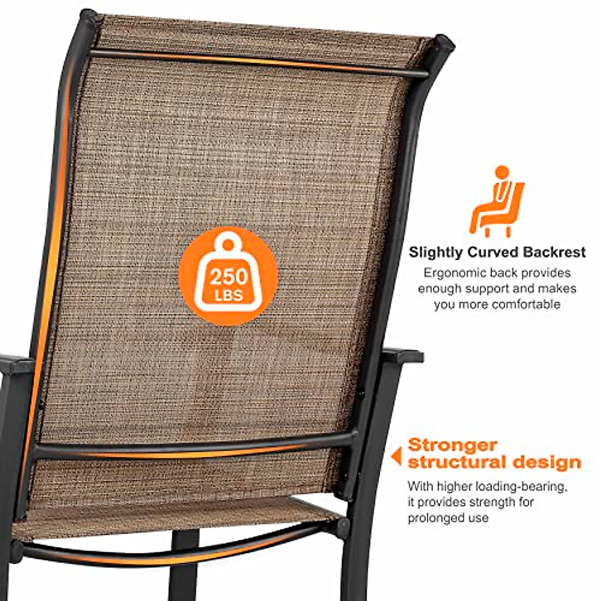 Nuu Garden 5 Piece Patio Dining Set Outdoor Table and Chairs Set for Garden Patio Backyard, 4 Textilene Dining Chairs and 1 Iron Patio Table with Umbrella Hole, Black with Gold Speckles and Brown