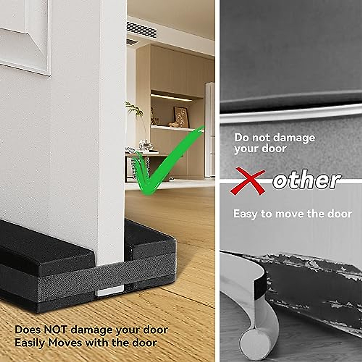 ASWEI Under Door Draft Stopper, 34.5x2'' Door Stoppers for Bottom of Door, Two Side Adjustable Foam Under Door Noise Stopper Block Cold Air and Noise, Door Sweep Easy Install, Not Damage Door (Black)