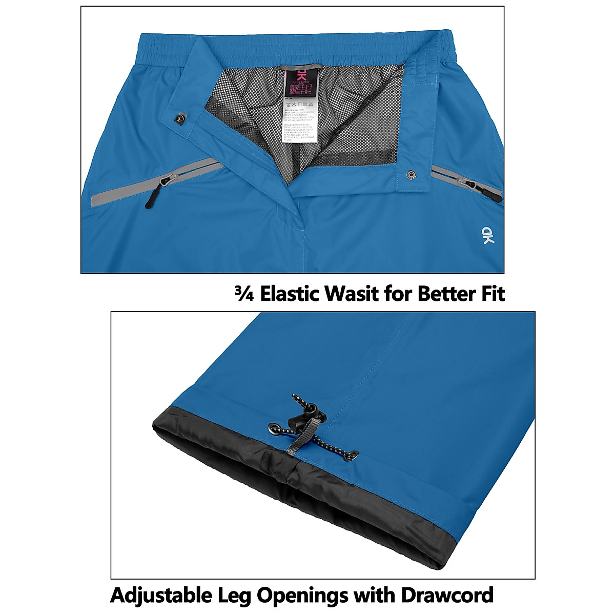 Little Donkey Andy Women's Lightweight Waterproof Rain Pants Breathable Hiking Pants for Outdoor Fishing Swedish Blue XL