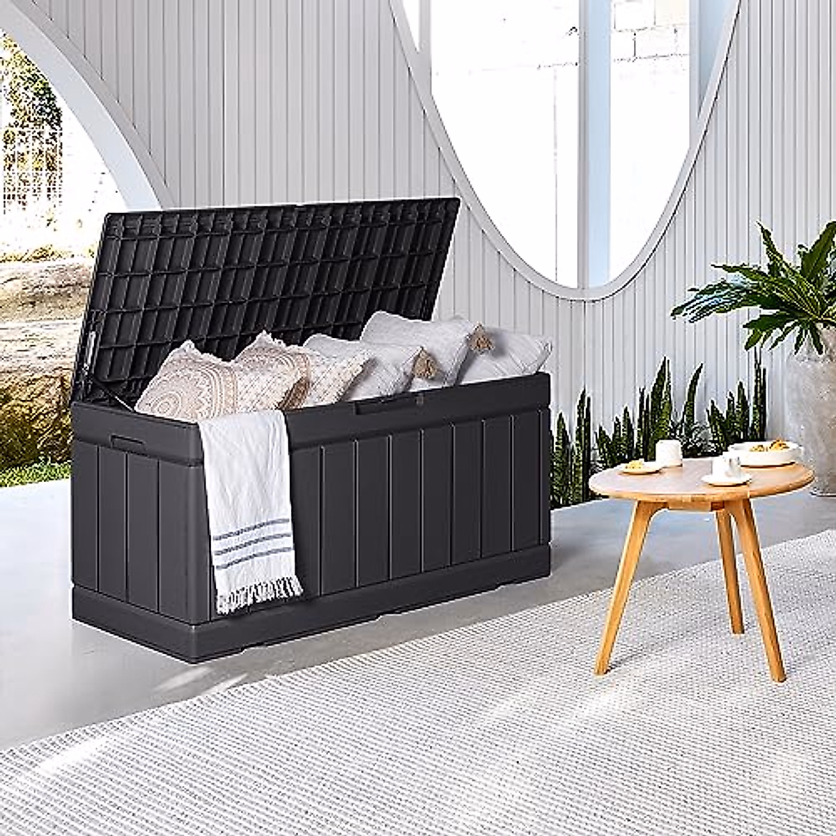 Homall 85 Gallon Large Resin Deck Box Waterproof Outdoor Storage with Padlock Indoor Outdoor Organization and Storage Container for Patio Furniture Cushions, Pool Toys, Garden Tools (Black)