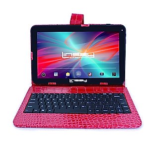 LINSAY 10.1" High End Octa Core 4GB RAM 128GB Storage Android 13 Google Certified Tablet with Red Crocodile Style Keyboard