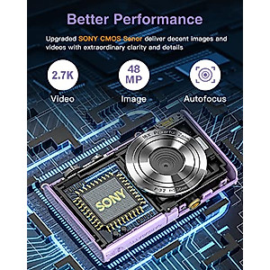 Digital Camera, Zostuic 2.7K Autofocus 48MP Kids Camera with 32 GB Card 16X Zoom Compact Portable Mini Toy Cameras Christmas Birthday Festival Gift for Kid Children Teens Girls Boys(Purple)