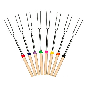8Pack Marshmallow Roasting Sticks Extendable 32inch Long Metal Barbecue Skewers For Grilling Set,Telescoping Smores BBQ Forks, Fire Pit Sticks for Hot Dogs,Camping,Bonfire