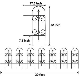Thealyn Metal Decorative Garden Fence Border 32 in x 20 ft Garden Fencing No Dig Fence Rustproof Wrought Iron Landscape Fencing for Flower Bed, Yard, Animal Barrier