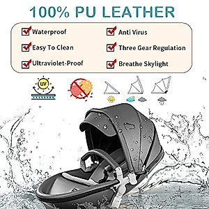 Baby Stroller 360 Rotation Function,Hot Mom Baby Carriage Pu Leather Pushchair Pram,Dark Grey