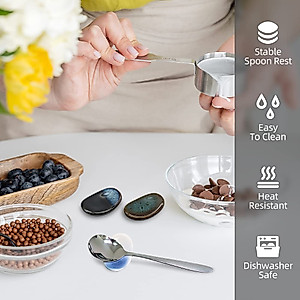Ceramic Stable Small Spoon Rest 3PCS for Stove Top Heat Resistant Porcelain Coffee Spoon Utensil Holder for Kitchen Counter Dishwasher Safe Kitchen Dining Table Decor and Accessories (Ellipse-No.2)