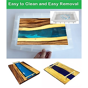 Resin Tray Molds Silicone, 13.5" Large Rectangle Deep Tray Resin Mold and 4 Piece Square Deep Coaster Molds, Silicone Tray Board Table Resin Mold & Handles, Floral Preservation Bouquet Resin Mold