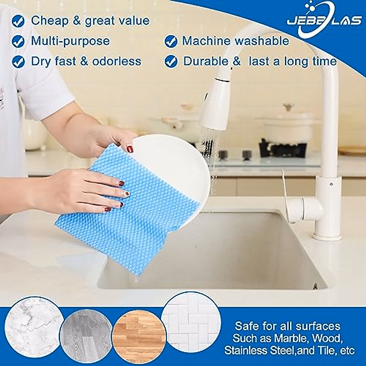 JEBBLAS Disposable Cleaning Towels and Dish Cloths, Reusable Towels,Handy Cleaning Wipes, 50 Count/Pack,Blue