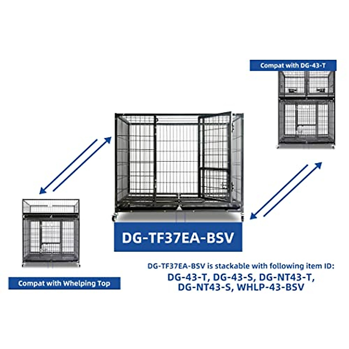 Homey Pet 43" Stackable Heavy Duty Cage W/Feeding Door, Casters and Tray
